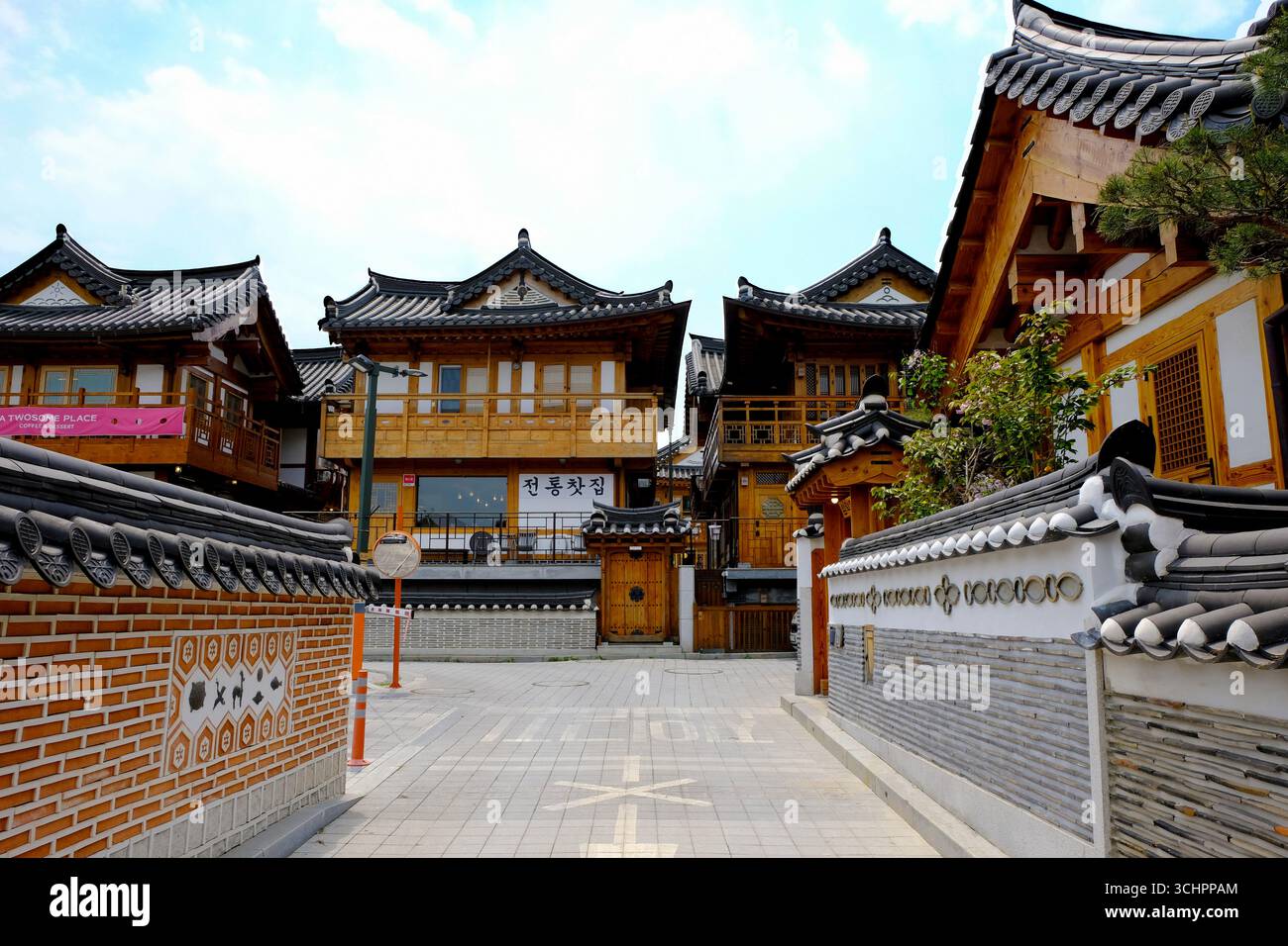 Traditional Korean stone-block houses, giwa at Hanok Village, deserted ...