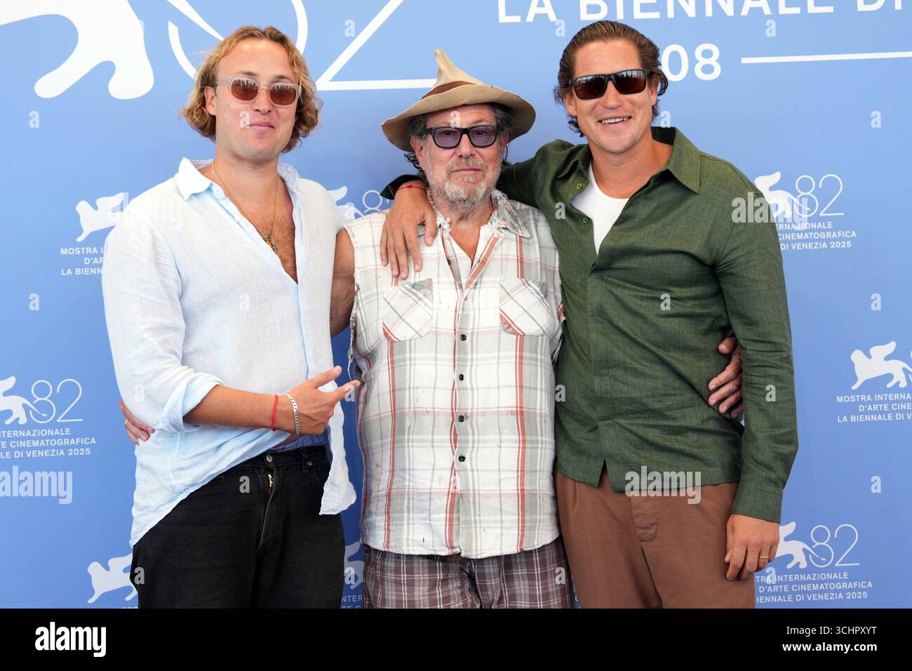 Olmo Schnabel, Julian Schnabel and Vito Schnabel attend the "In The Hand Of Dante" photocall ...