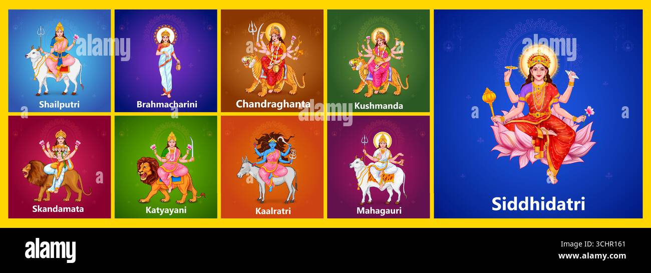 Goddess Navadurga nine Devi for the celebration of Chaitra Navratri ...