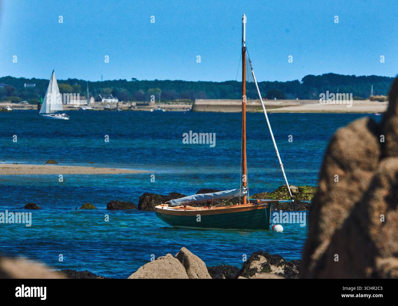 Small green sailing ship in the Atlantic Ocean Stock Photo - Alamy