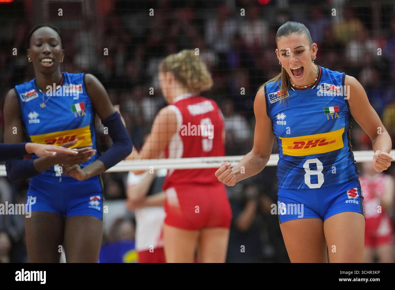 Italy's Alessia Orro, right, reacts during their FIVB Women's ...