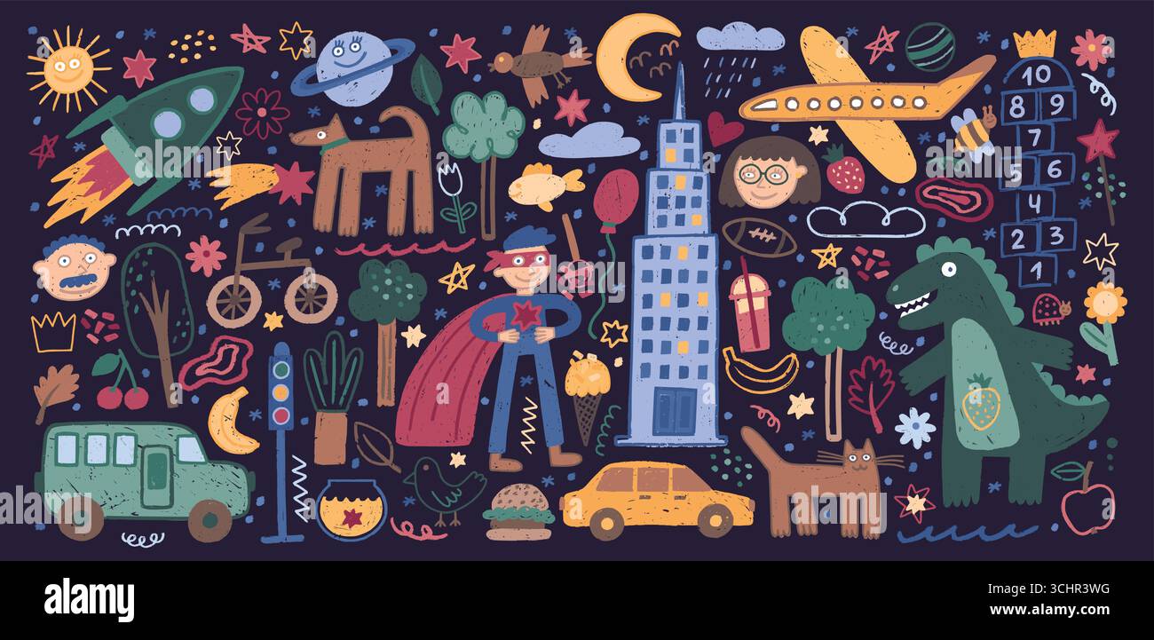 Hand drawn children chalk Stock Vector Images - Alamy