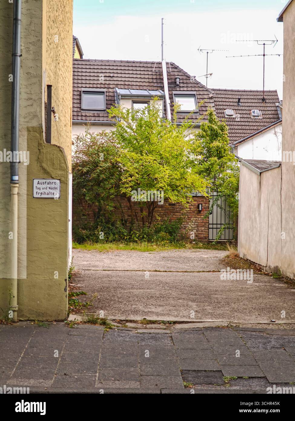 Backyard front of houses in Brühl town, North Rhine-Westphalia, Germany ...
