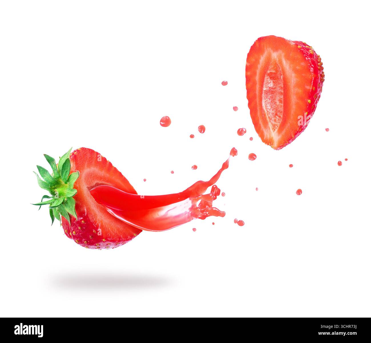 Strawberry cut into two halves with flowing juice close-up Stock Photo ...