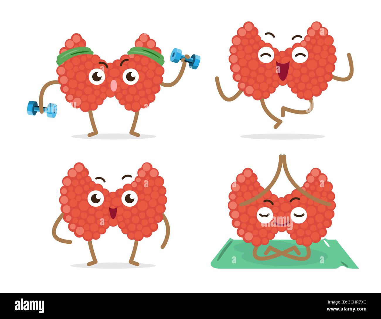 Healthy thyroid gland cartoon characters collection on isolated white ...