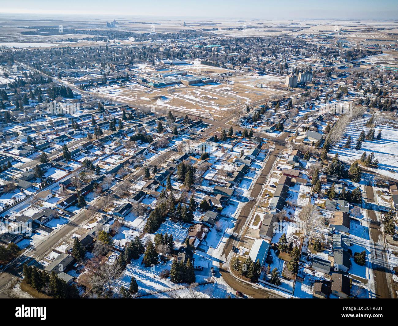 An aerial drone photo of Melfort, Saskatchewan, during winter ...