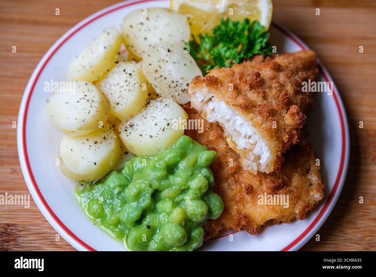 London UK, September 03 2025, Breaded Cod Fillet With Sliced New ...