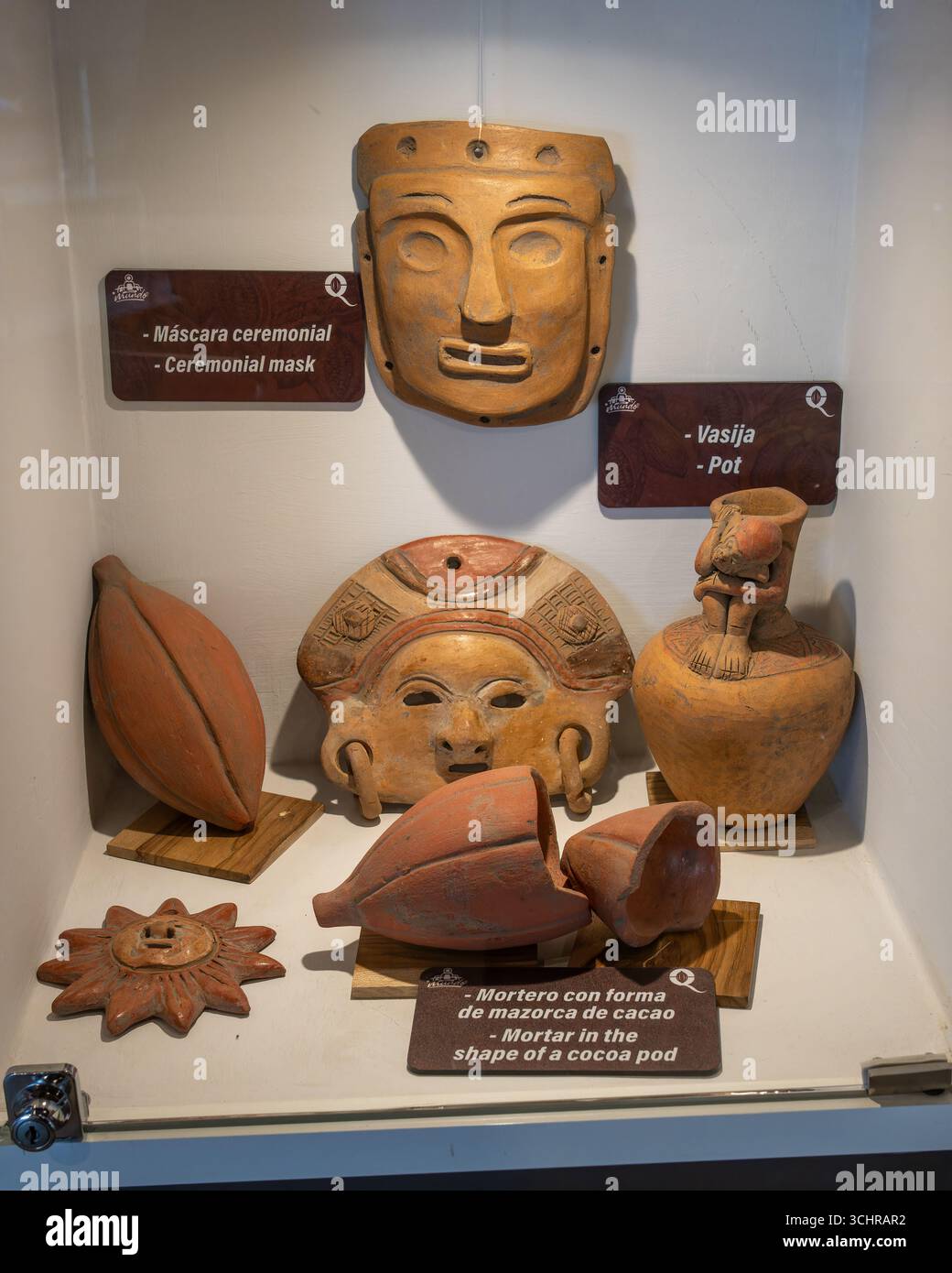 Pre-Hispanic ceramic pottery in the Museum of Cacao & Chocolate in the ...