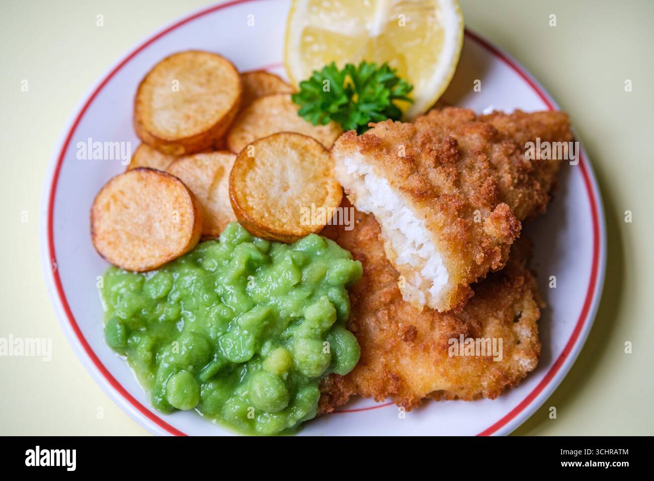 London UK, September 03 2025, Breaded Cod Fillet With Fried Saute New ...