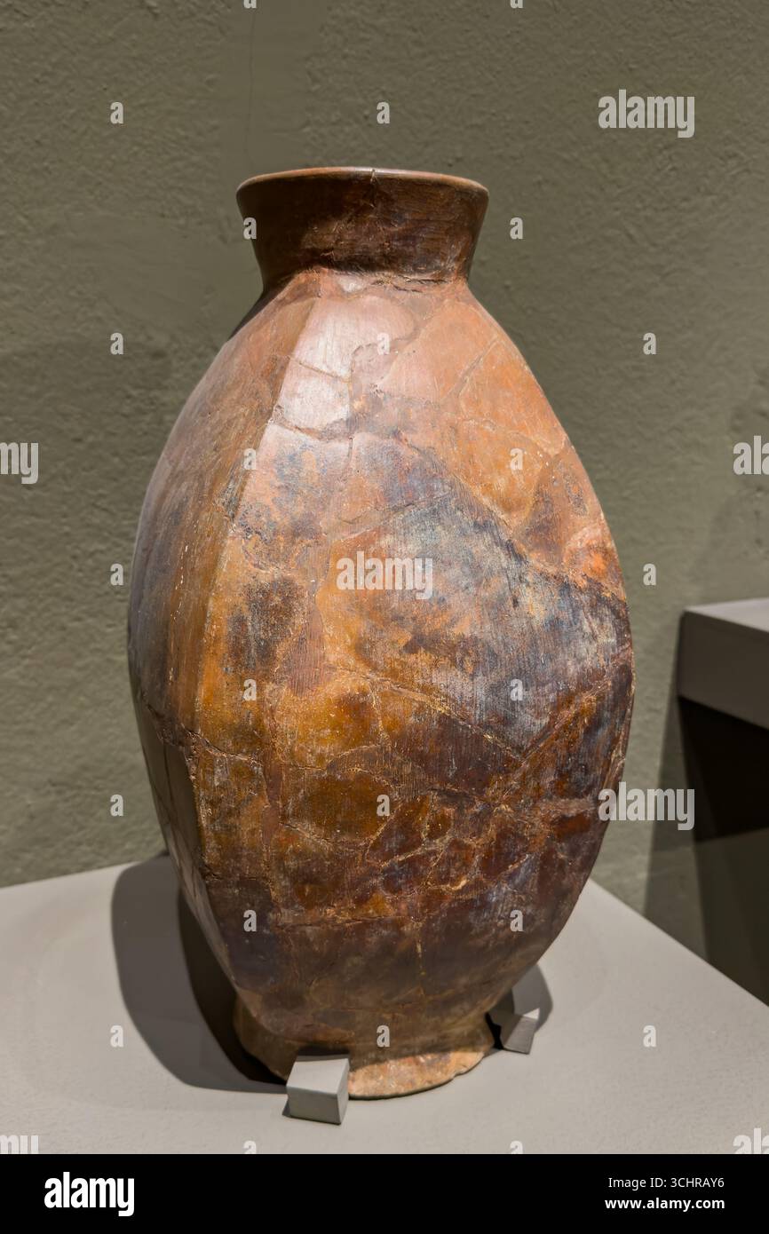 A quadrangular ceramic vase in the National Museum of Ecuador in Quito ...