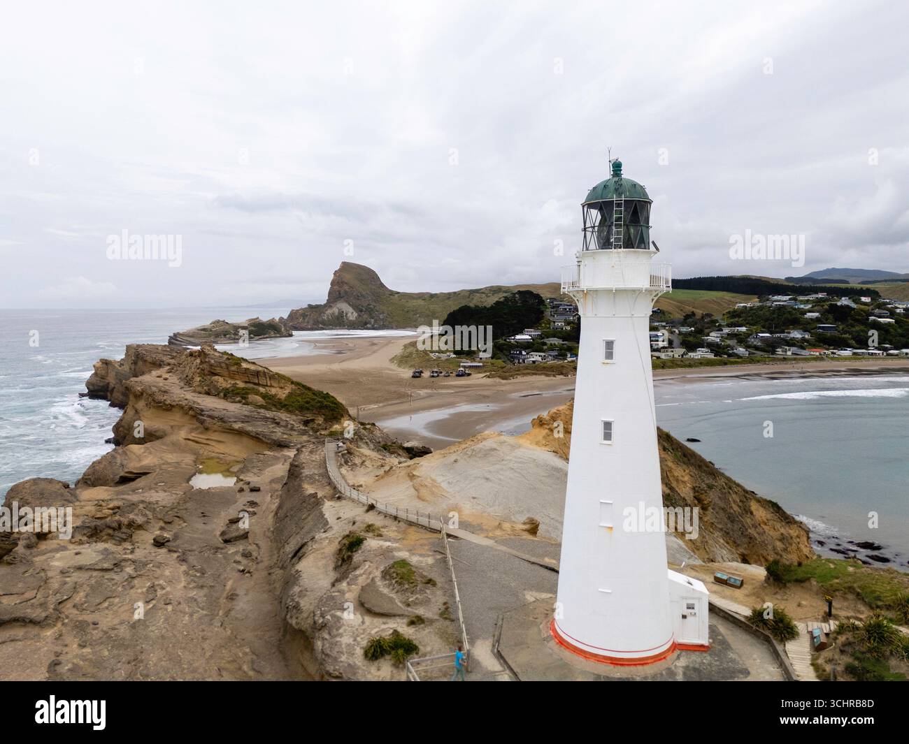 Aerial photograph of Castlepoint Lighthouse on an overcast day ...