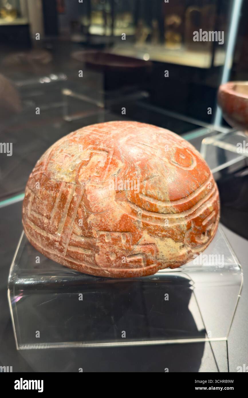 An incised stone bowl in the National Museum of Ecuador in Quito ...