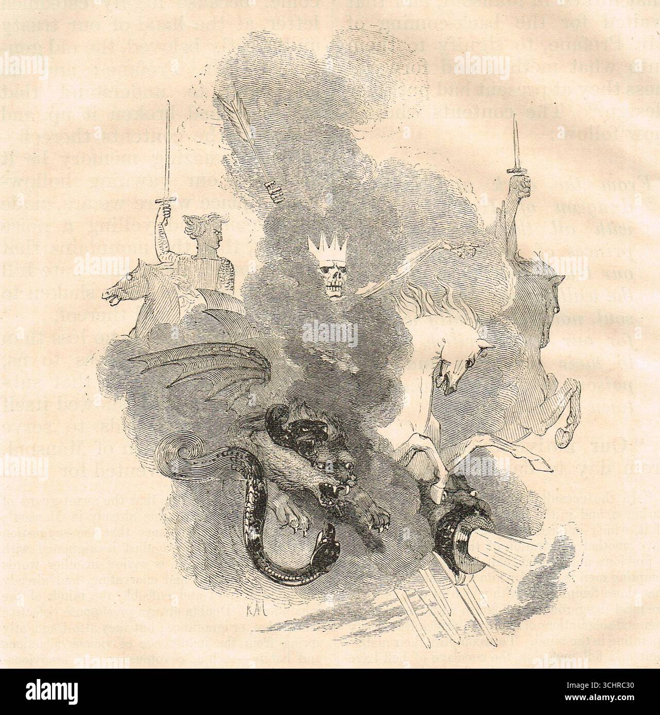 Diabolus at Hell-Gate Hill. 1863 illustration from the Holy war by John ...