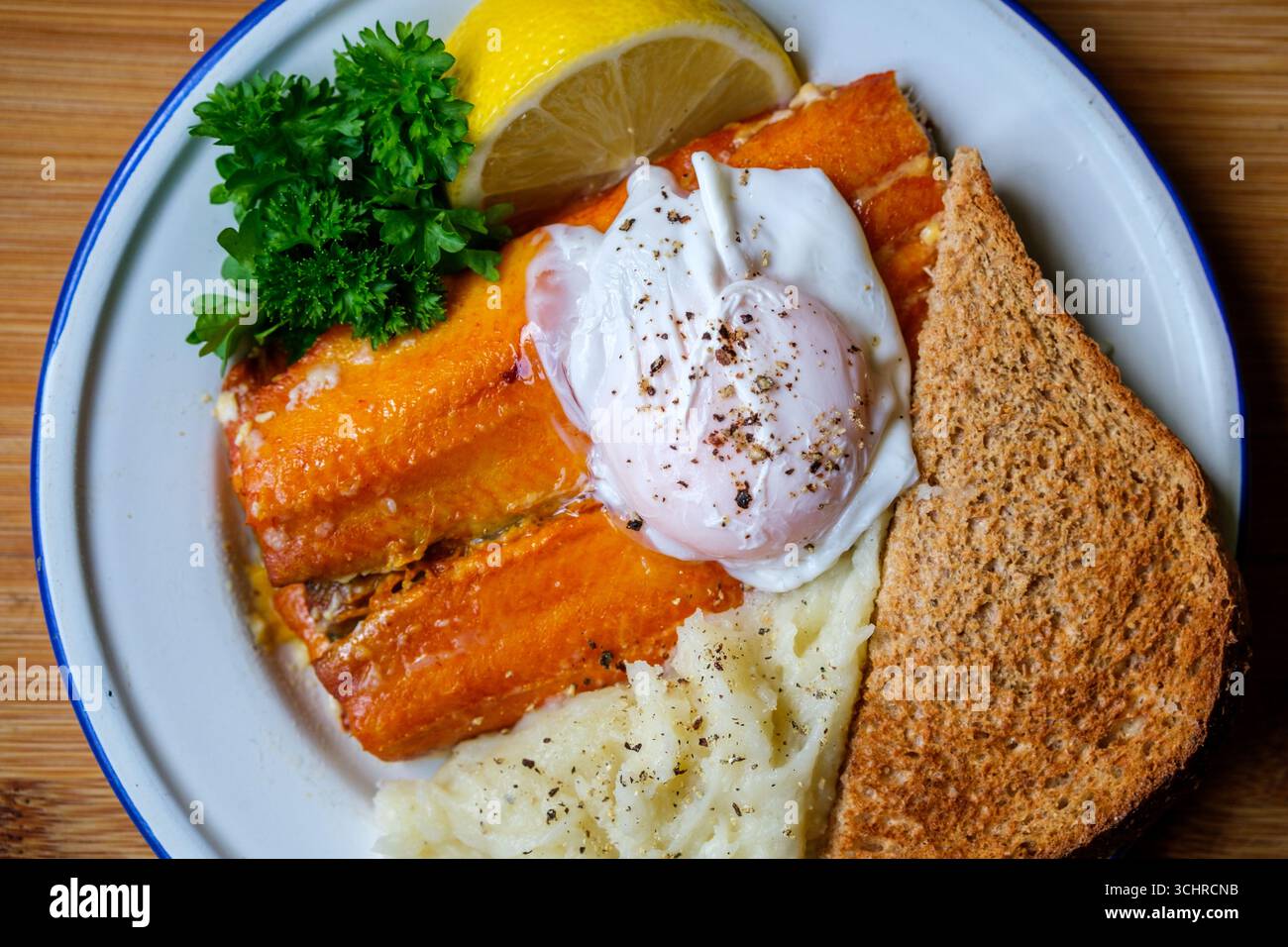 London UK, September 03 2025, Healthy Smoked Kippers With A Poached Egg ...
