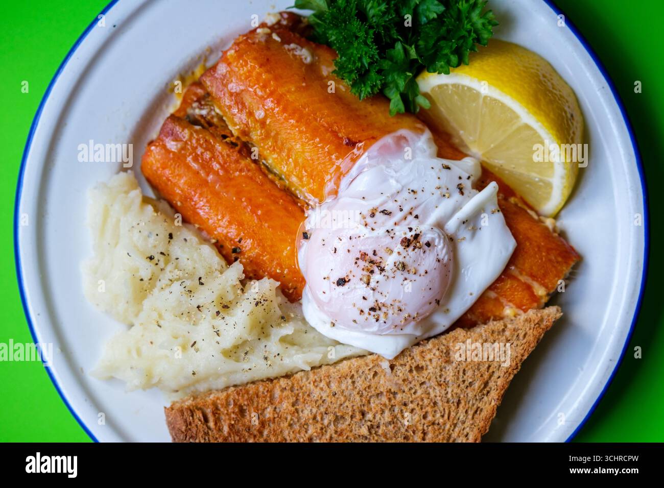 London UK, September 03 2025, Healthy Smoked Kippers With A Poached Egg ...
