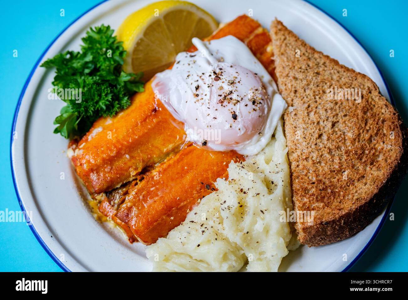 London UK, September 03 2025, Healthy Smoked Kippers With A Poached Egg ...