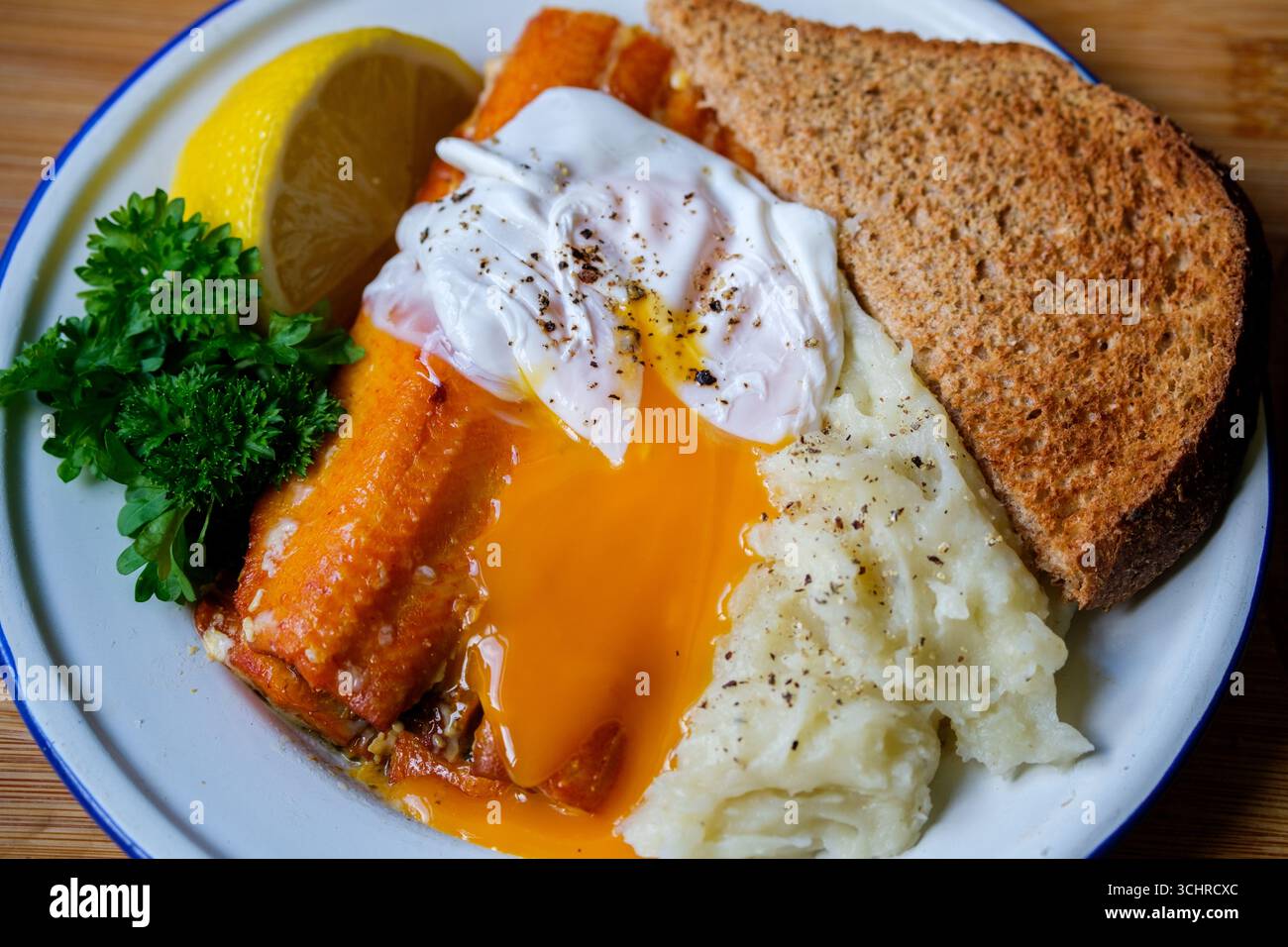London UK, September 03 2025, Healthy Smoked Kippers With A Poached Egg ...