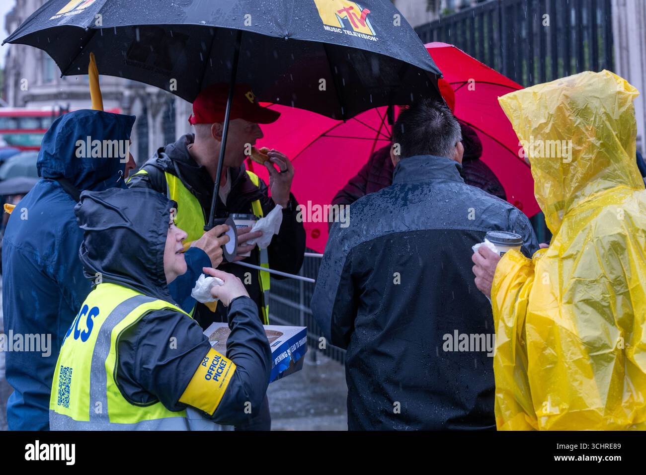 London 03 Sept 2025 Public and Commercial Services (PCS) members on a picket line outside the ...