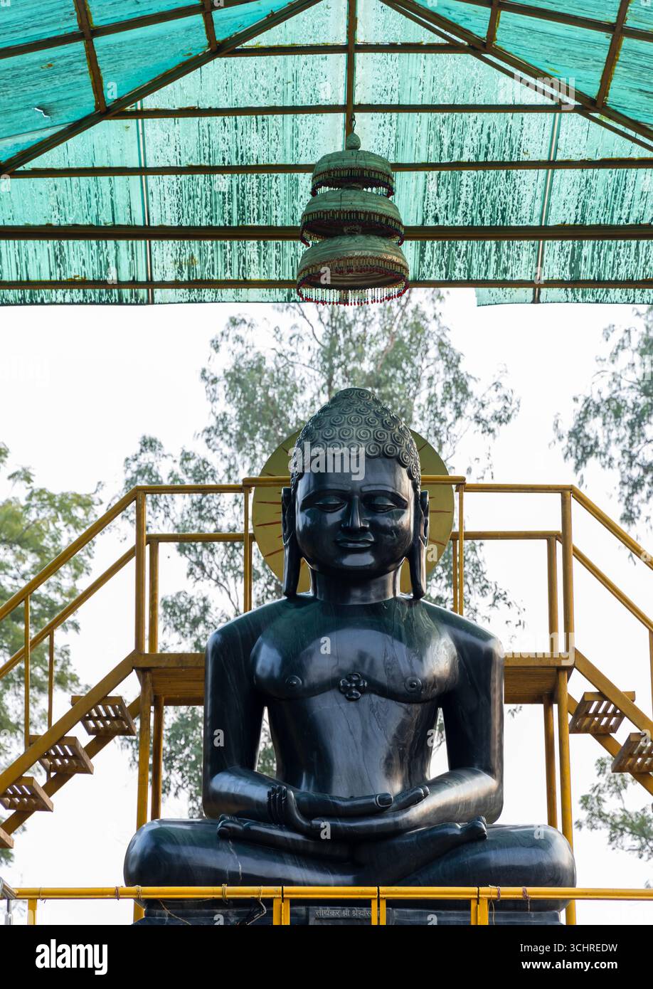 holy black stone buddha sculpture at outdoor at day at Sarnath near ...