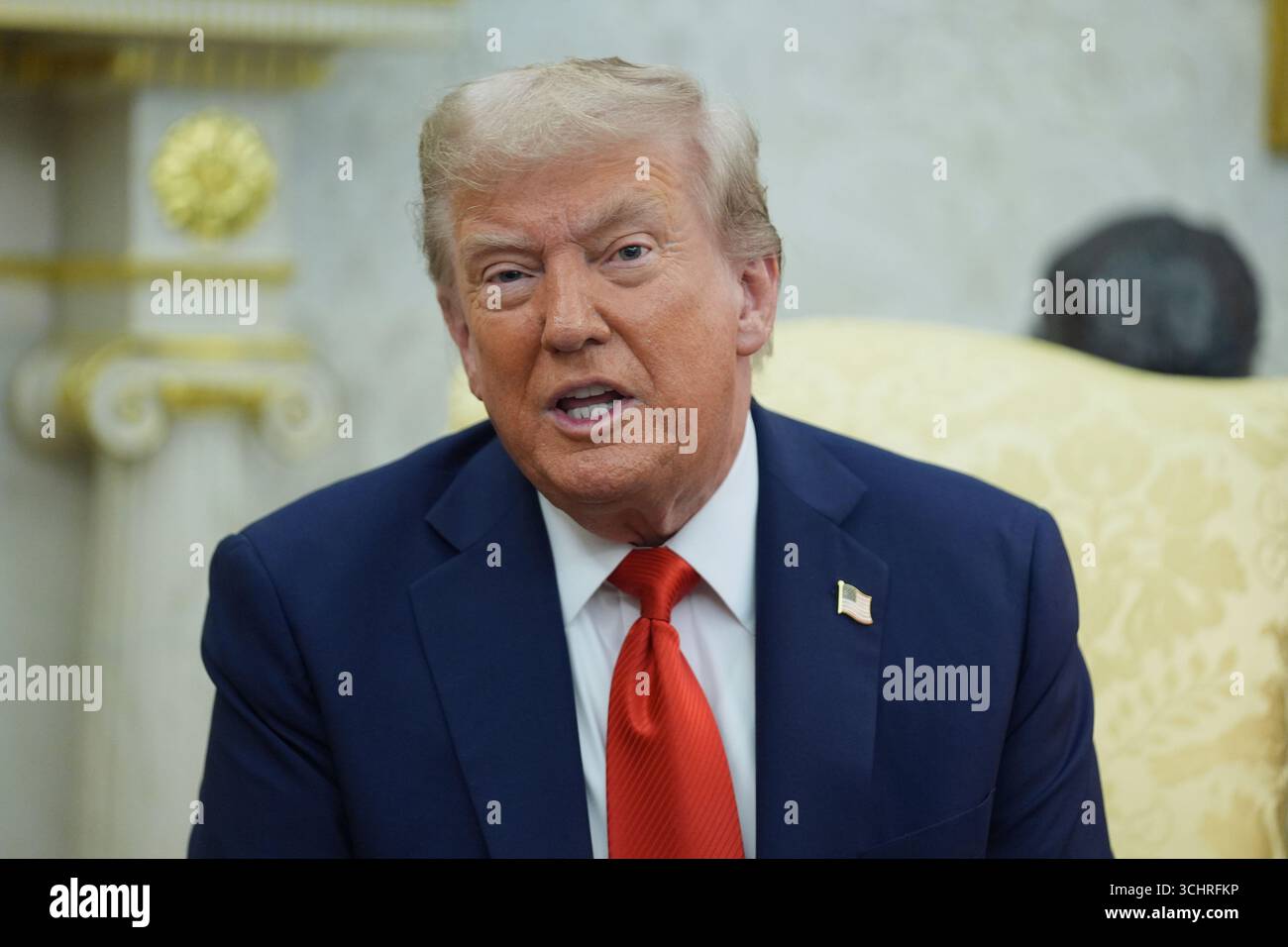 President Donald Trump speaks during a meeting with Polish President ...