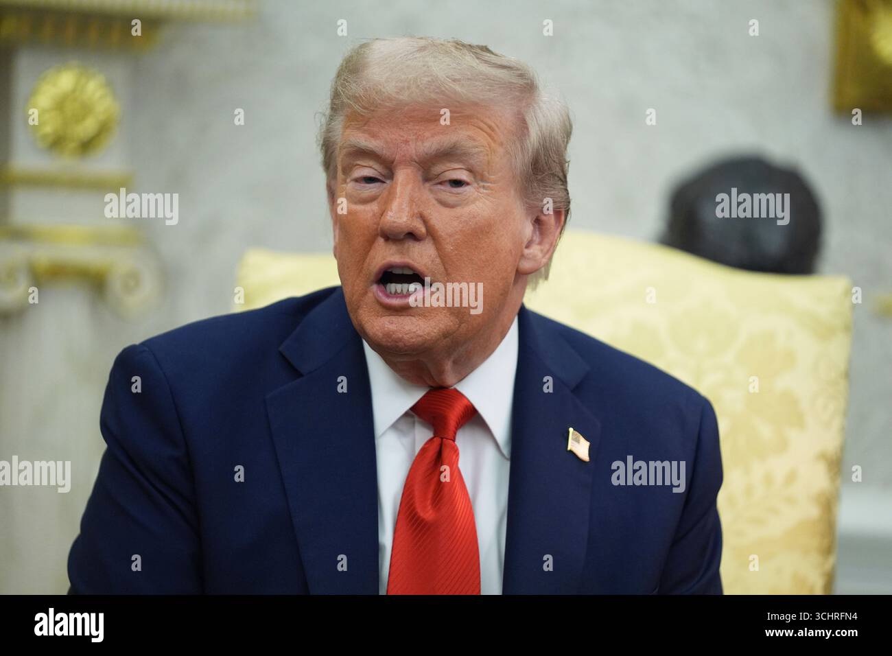 President Donald Trump speaks during a meeting with Polish President ...