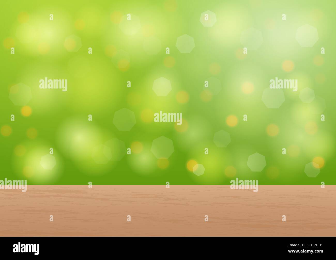 Wooden table with Abstract Green Natural background During Spring Time ...
