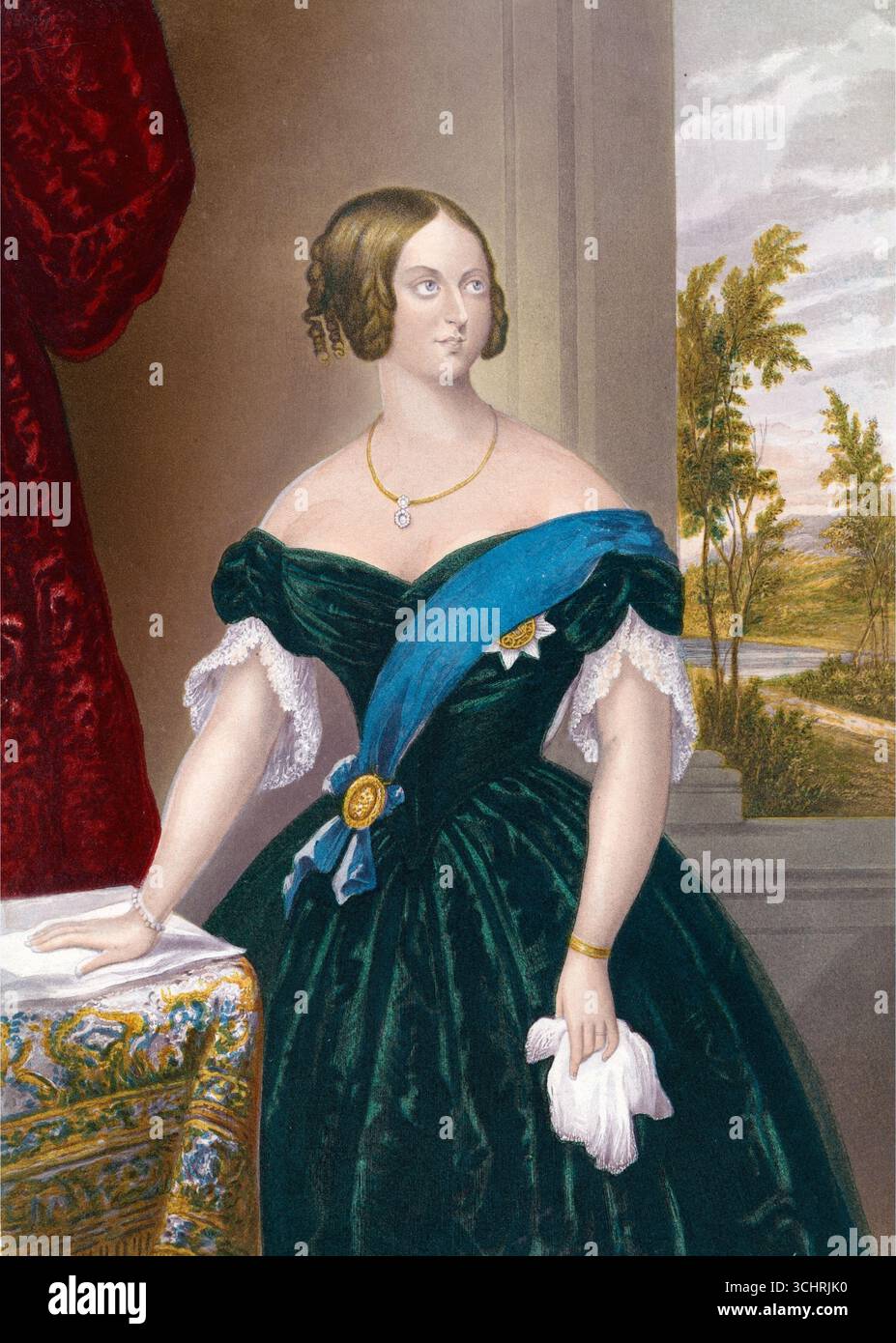 Portrait of Queen Victoria 1860 19th century aquatint stipple engraving ...