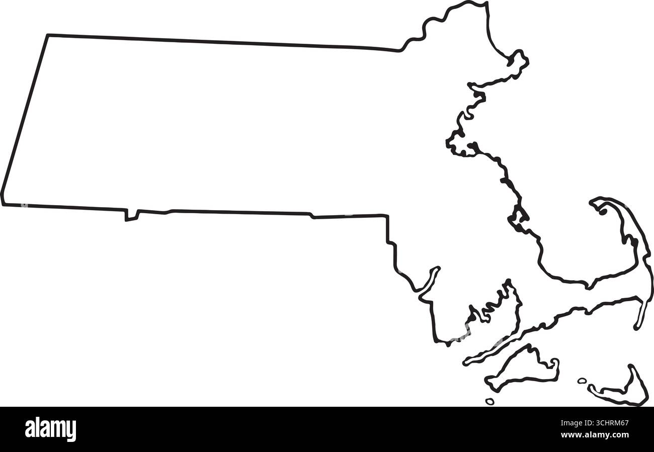 Outer map border of Massachusetts blank outline american state Stock ...