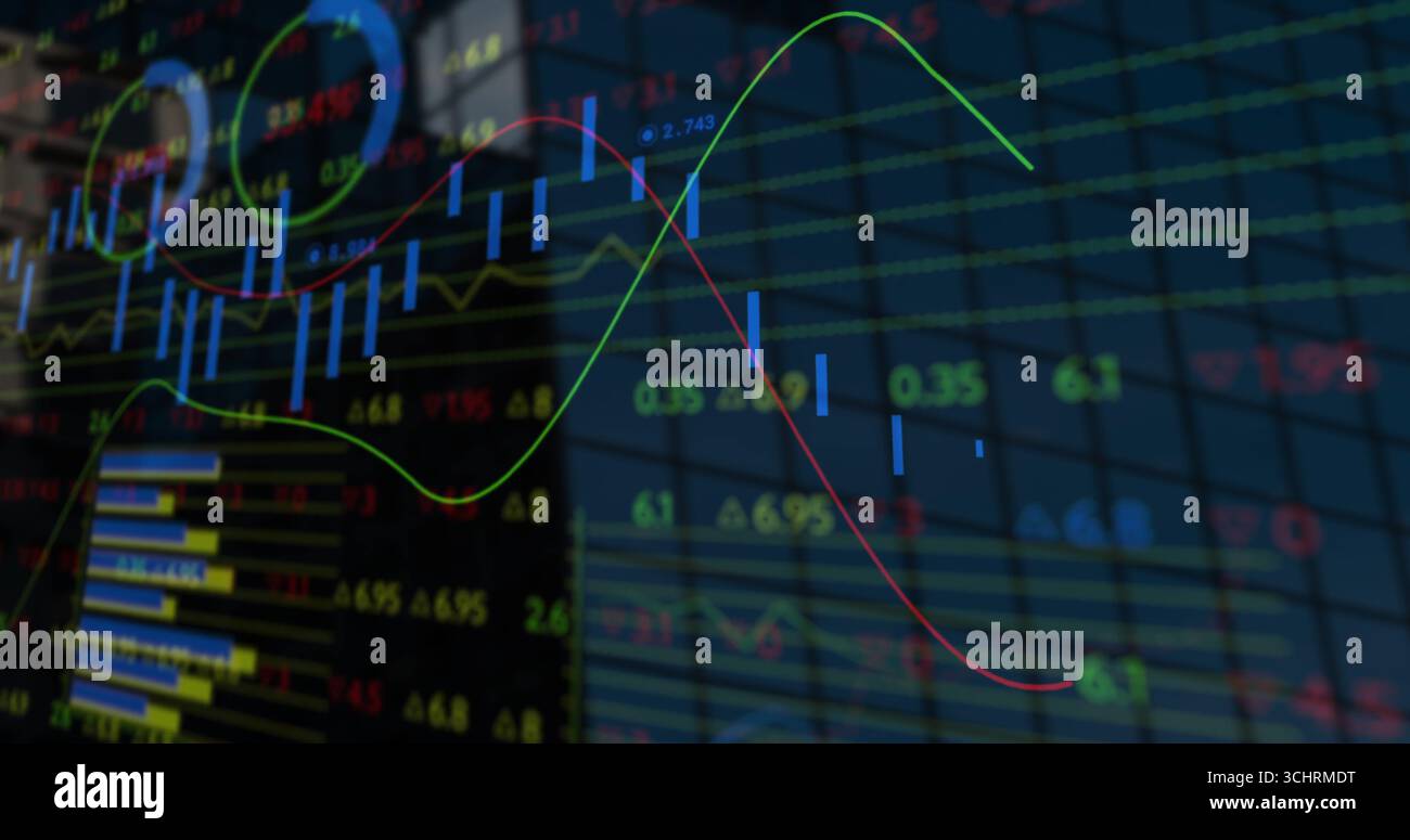 Displaying chart on trading screen showing blue candlesticks, green and ...
