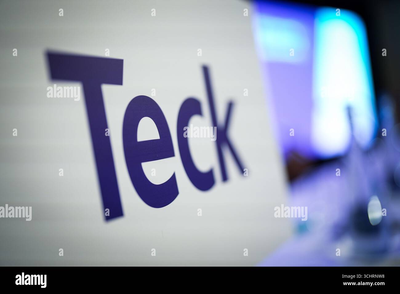 The Teck Resources logo is seen on a podium before the company's ...