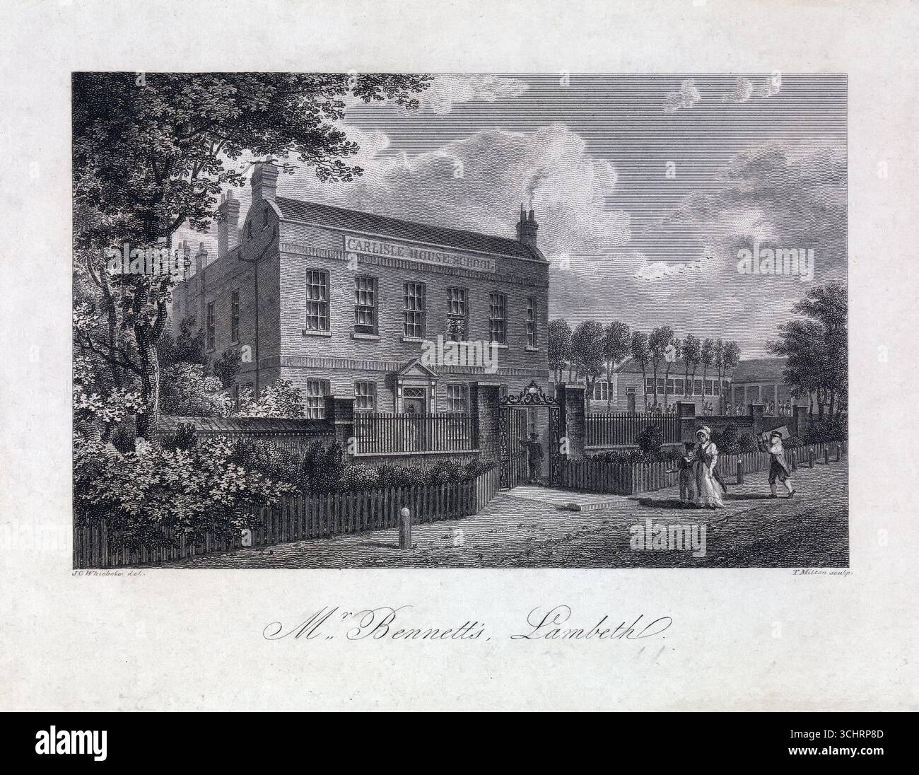 Engraving print of Mr Bennetts Lambeth London, Georgian era townhouse ...
