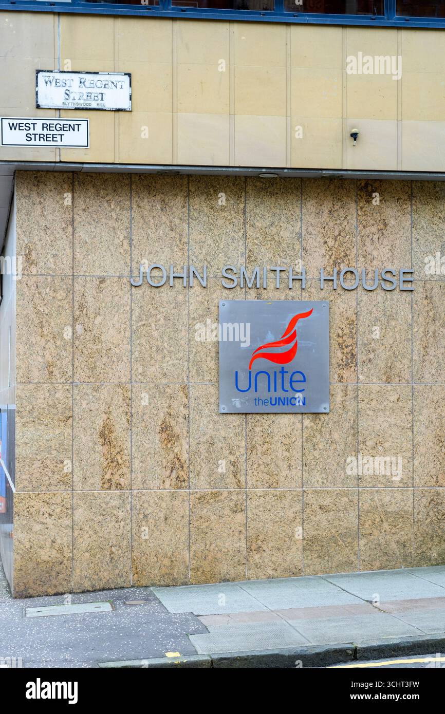 Unite Union and John Smith House sign, West Region Street, Glasgow ...