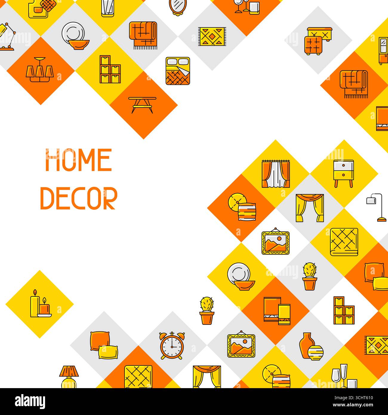 Home decor icons background. Domestic items thin line illustration ...
