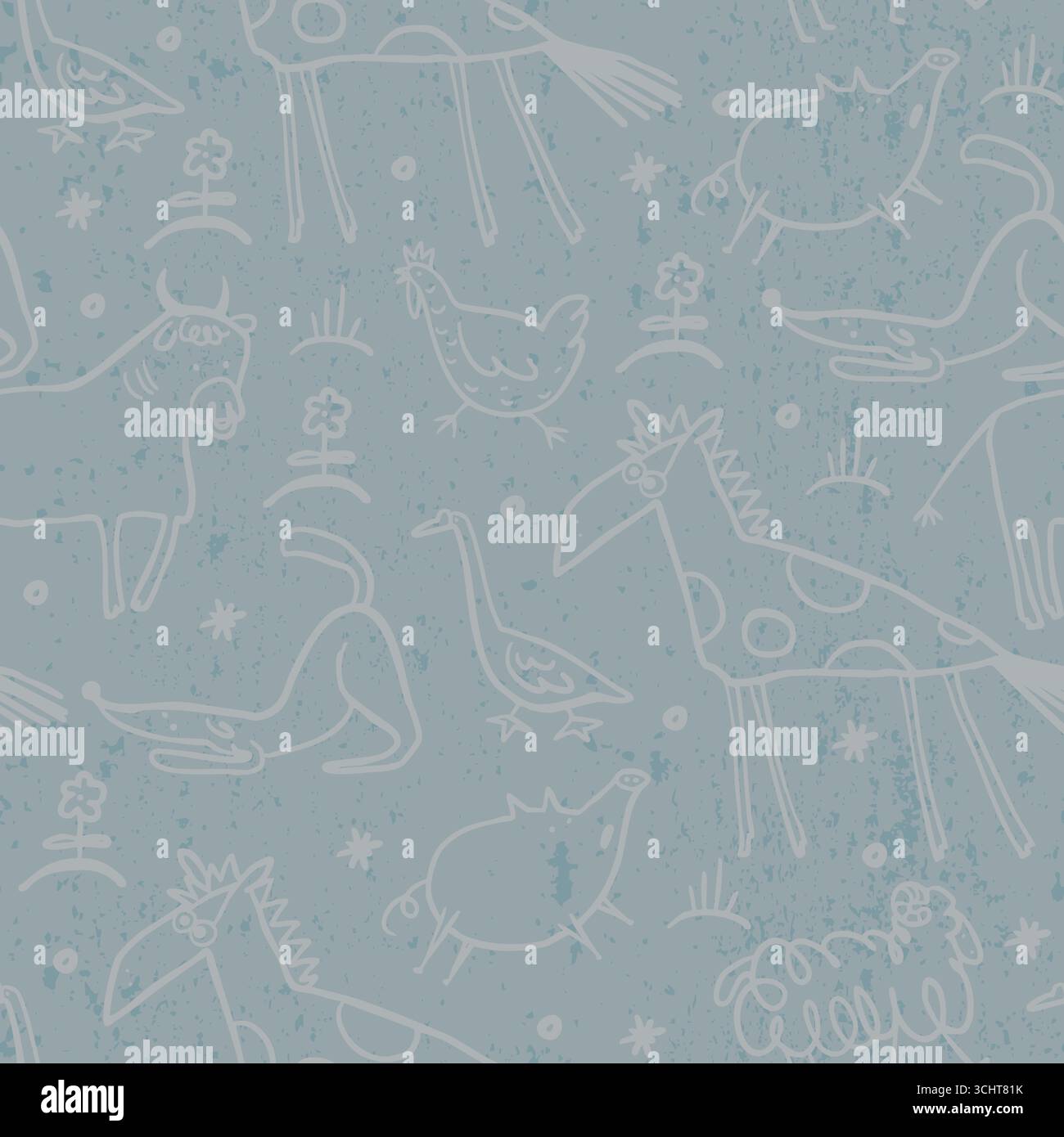 Seamless farm animals pattern with funny doodle line drawing design ...