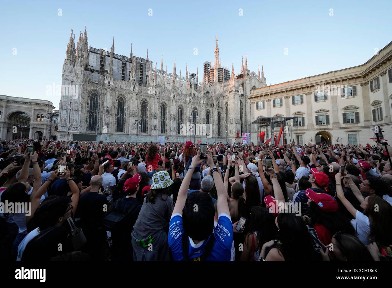 Ferrari fans cheer Ferrari driver Lewis Hamilton of Britain and his ...