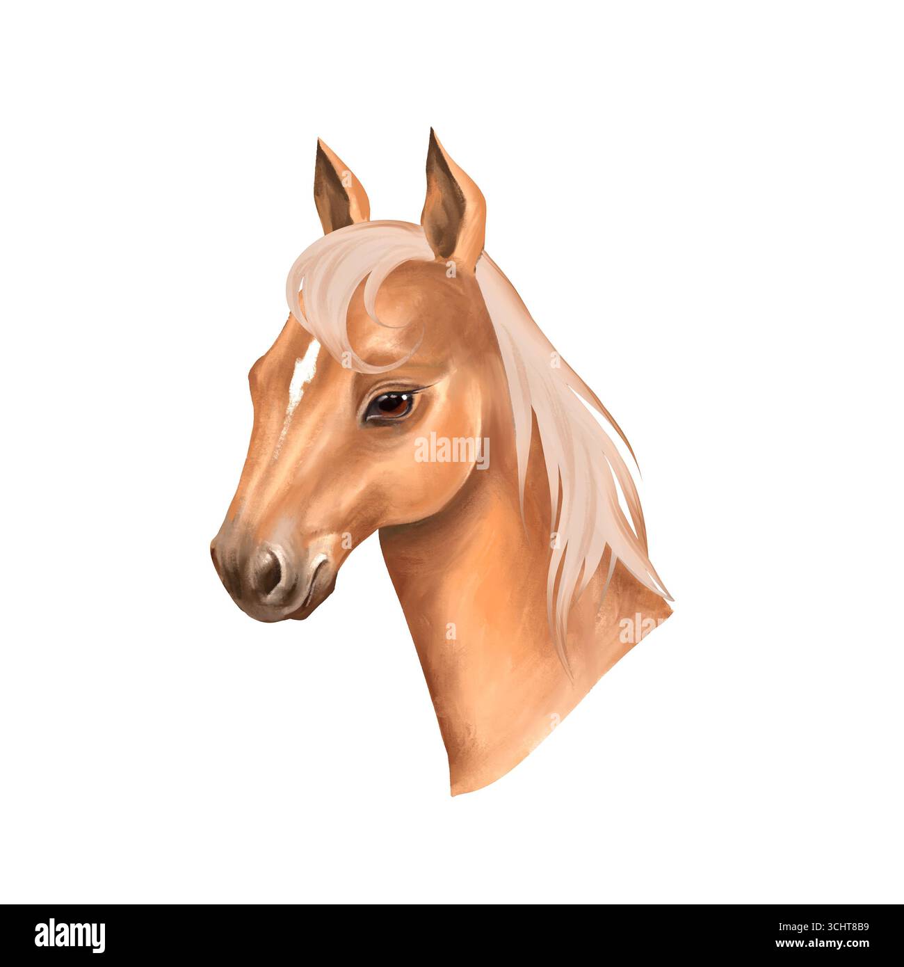 Hand-drawn illustration of a graceful horse head with a flowing light ...