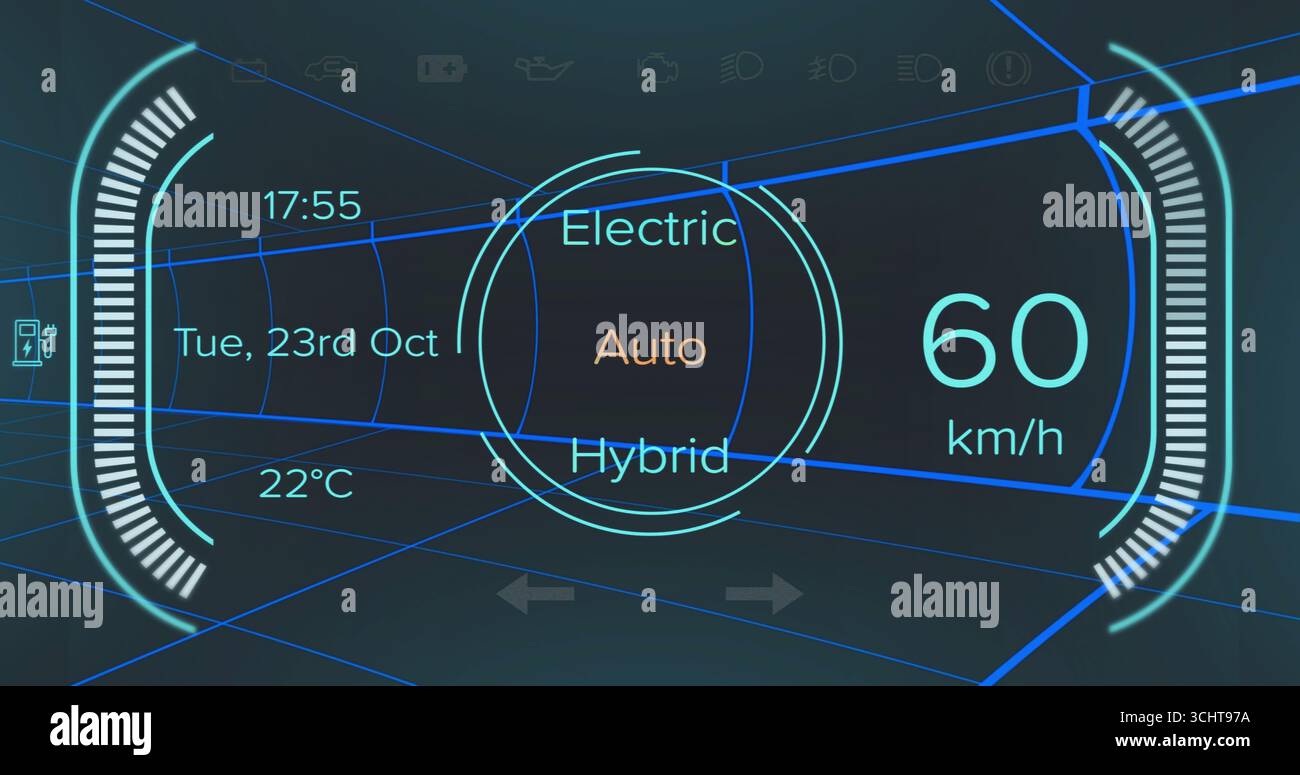 Dashboard interface displaying 60km or h speedometer in UI, with mode ...
