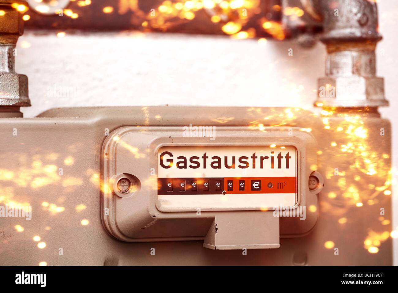 Germany - September 3, 2025: PHOTOMONTAGE, A gas meter with the ...
