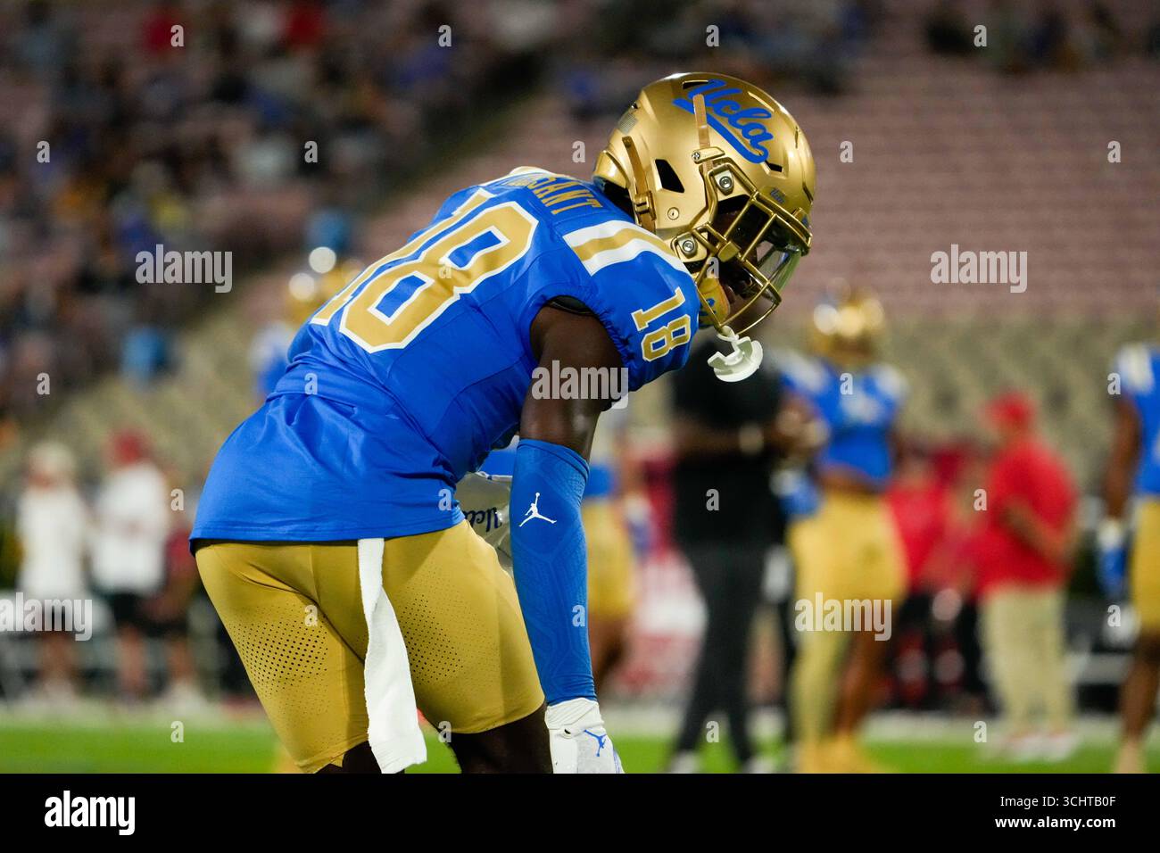 UCLA Bruins defensive back Rodrick Pleasant (18) before an NCAA ...