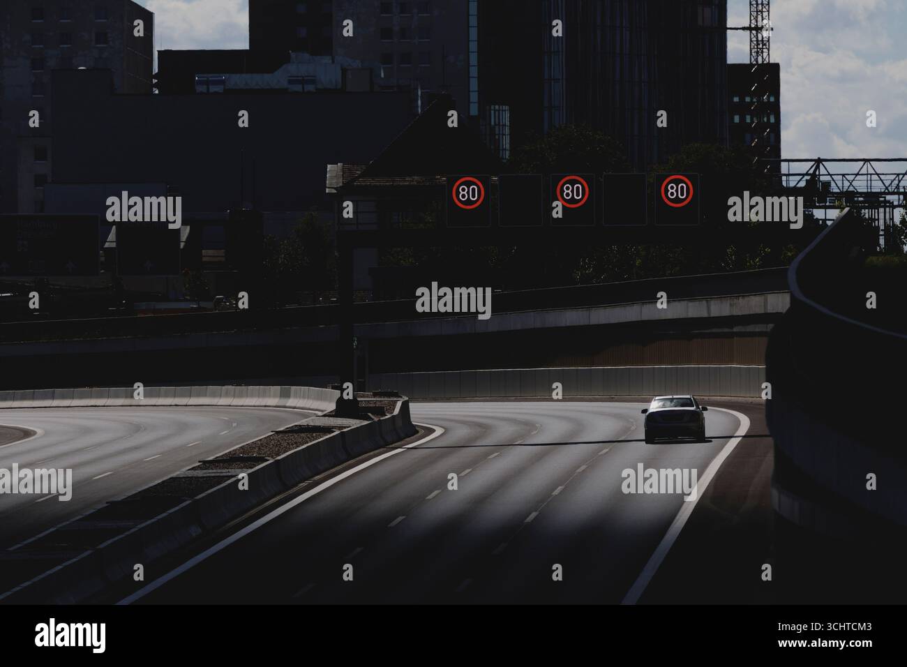 Traffic on the new Autobahn section 16 of the A100 in Berlin Treptow ...