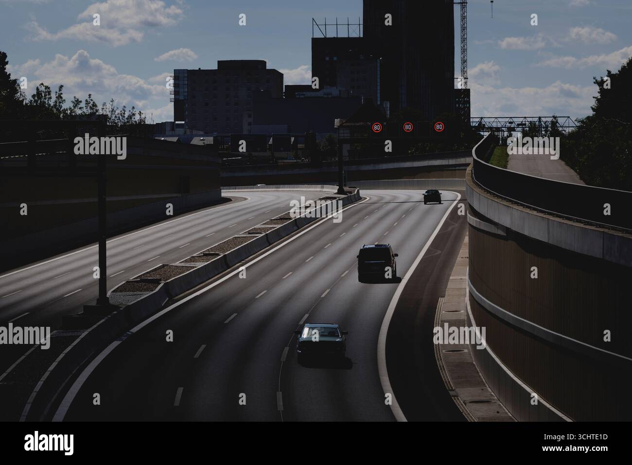 Traffic on the new Autobahn section 16 of the A100 in Berlin Treptow ...