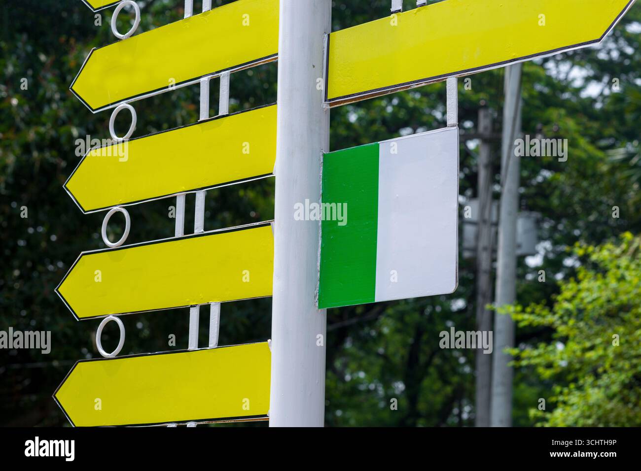 Roadside steel-making signposts are used to display instructions and ...