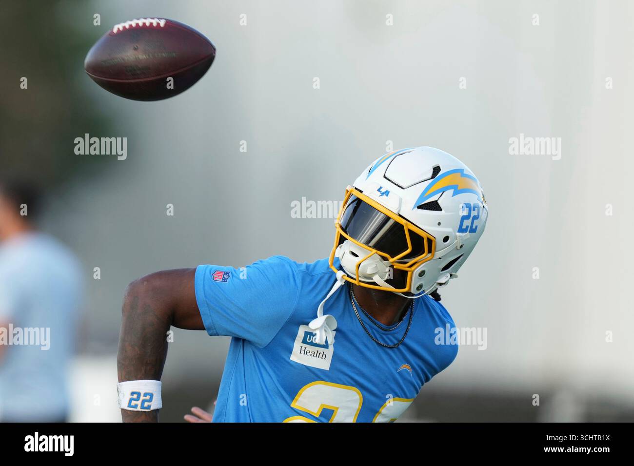 Los Angeles Chargers Najee Harris catches the ball during a training ...