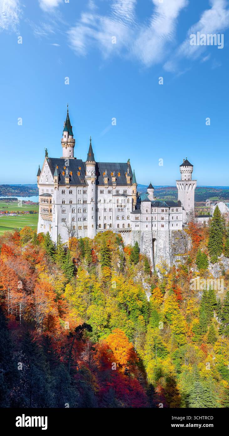 Astonishing view of famous Neuschwanstein Castle in autumn. Location ...