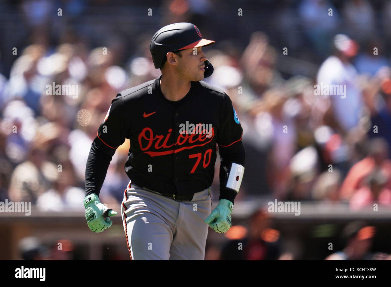 Baltimore Orioles' Alex Jackson watches his home run during the third ...