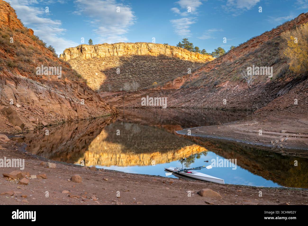 coastal rowing shell in sandstone canyon of Horsetooth Reservoir in ...