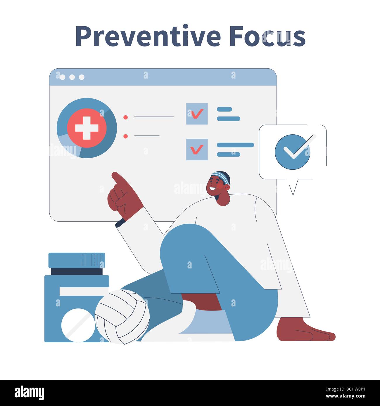 Vector illustration featuring a person with a checklist on a digital ...