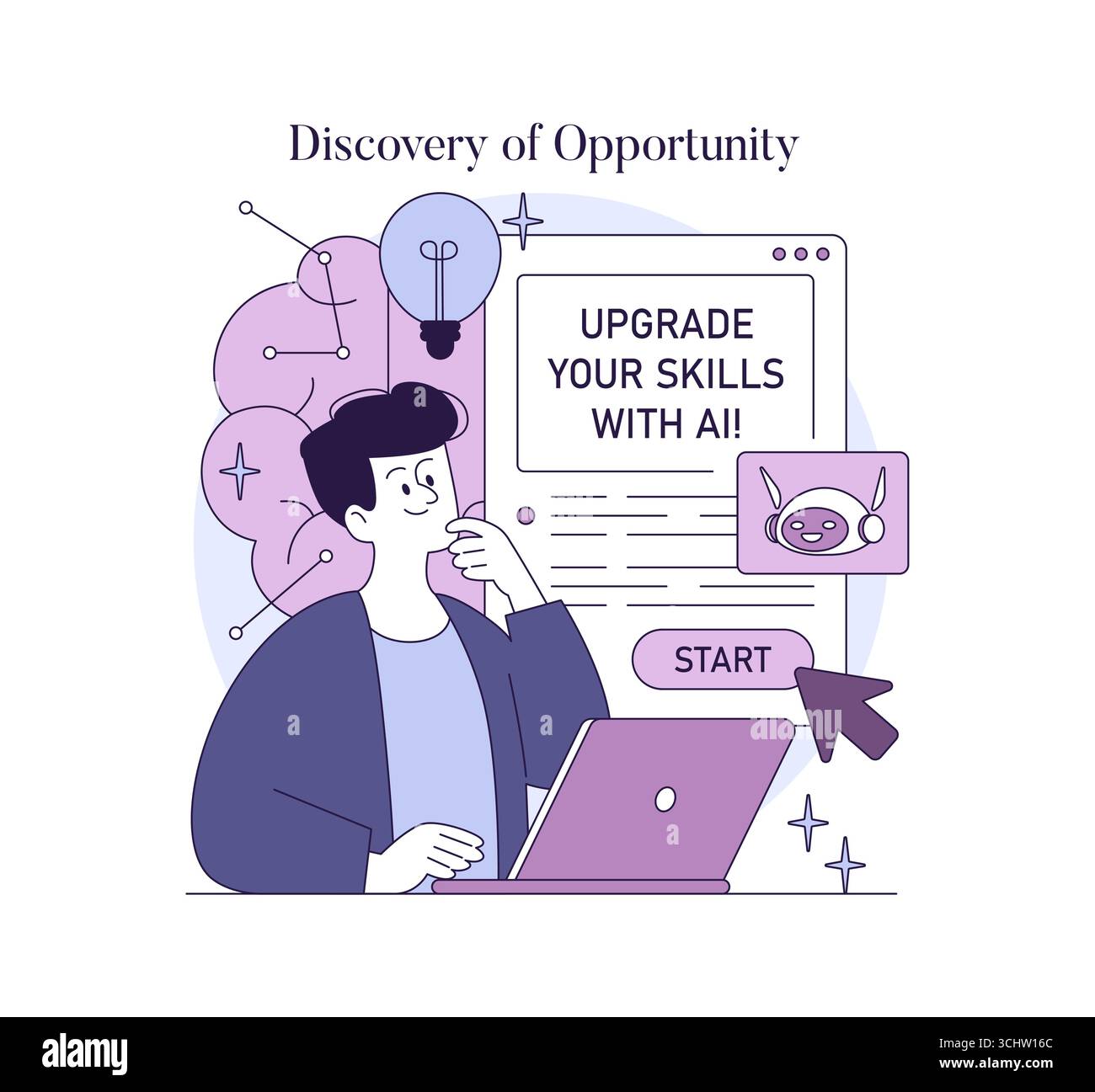 Vector illustration shows a person contemplating skill enhancement ...