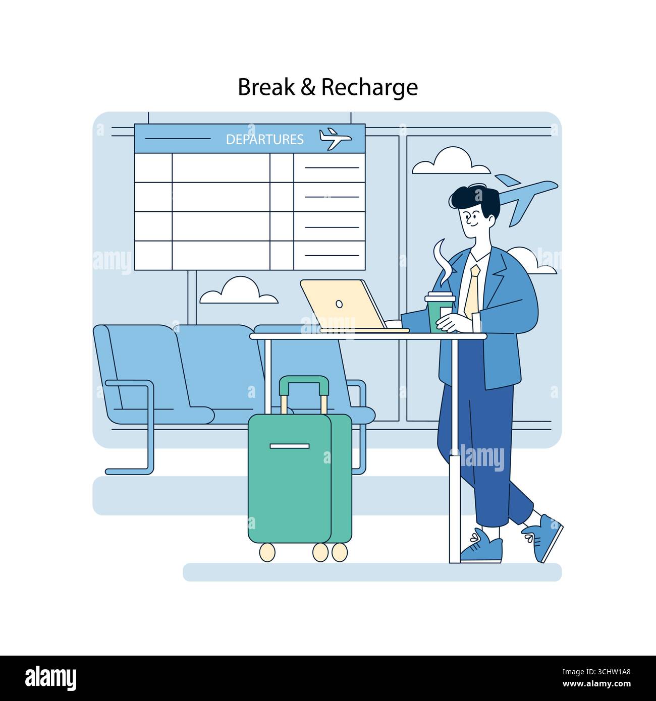Relaxed traveler in airport lounge Stock Vector Images - Alamy
