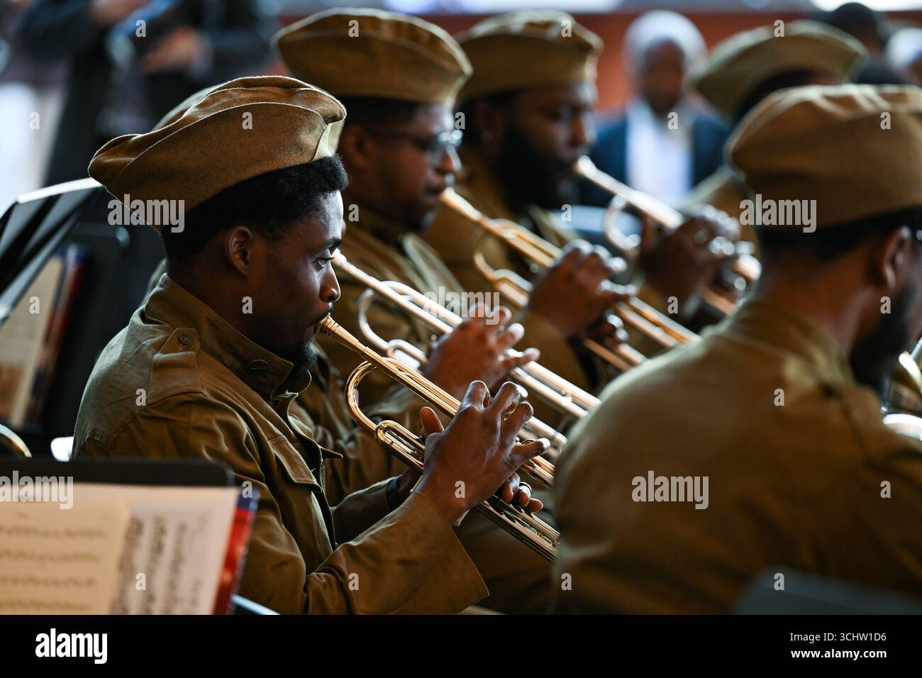 The 369th Experience band plays at a gold medal ceremony honoring the ...